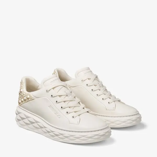 JIMMY CHOO Diamond Maxi Latte Nappa Leather Pearl Trainers - Latte Mix