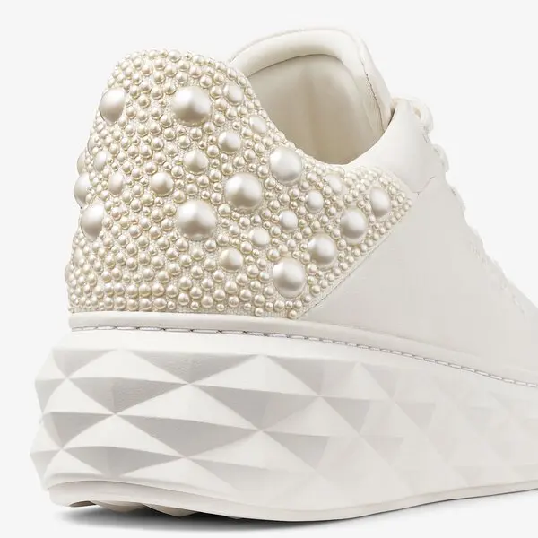 JIMMY CHOO Diamond Maxi Latte Nappa Leather Pearl Trainers - Latte Mix