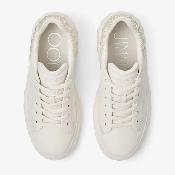 JIMMY CHOO Diamond Maxi Latte Nappa Leather Pearl Trainers - Latte Mix