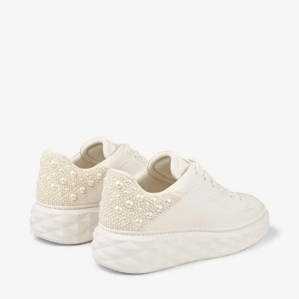 JIMMY CHOO Diamond Maxi Latte Nappa Leather Pearl Trainers - Latte Mix