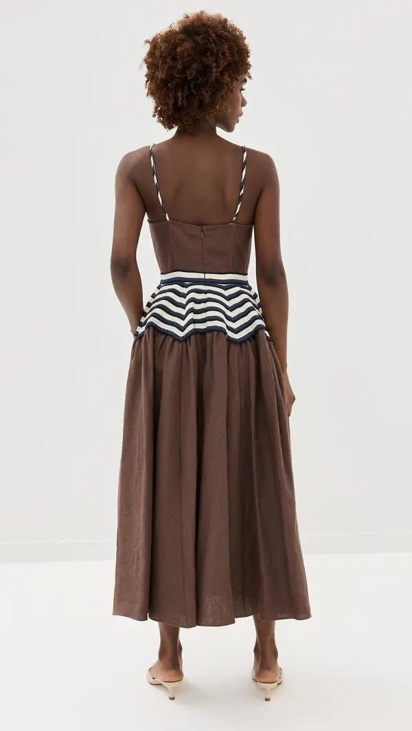 brown miu miu dress Zero Maria Cornejo Latte Hailey Bieber's Pink Slip Flared fit long sleeved dress Size:SZ 0