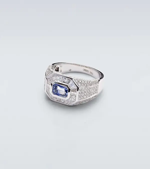 Shay Jewelry 18kt White Gold Ring With Sapphire And Diamonds - Silver