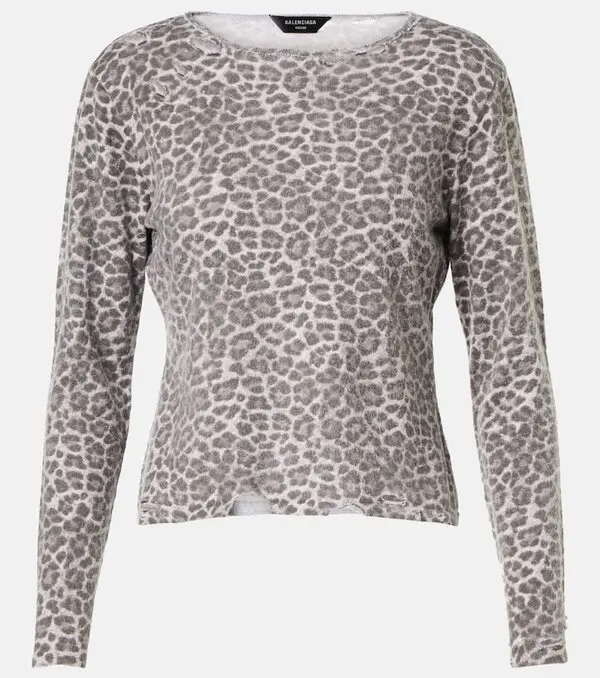 Balenciaga Distressed Leopard-print Sweater