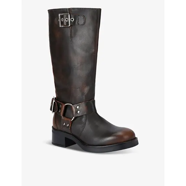 Steve Madden Beau Buckle-Embellished Leather Boots - Brown  display picture 1