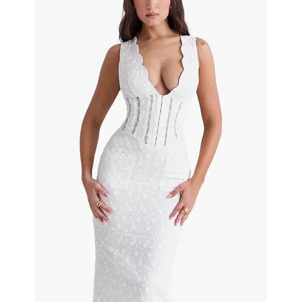 House of CB Broderie-anglaise Cotton-Blend Maxi Dress - White