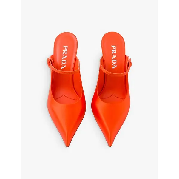 Prada Pointed-Toe Satin High Heel Pumps - Orange | Editorialist