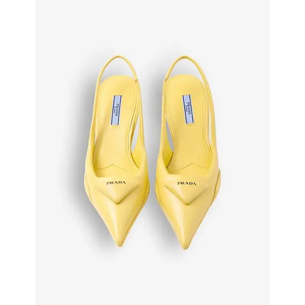 Prada Padded Leather Slingback Low Heels - Yellow | Editorialist