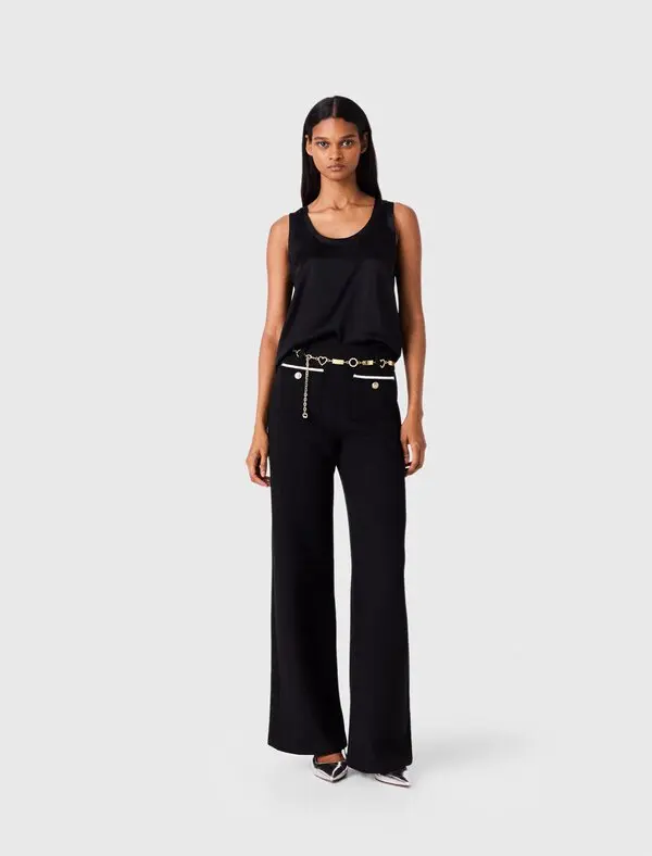 Maje Silk Sleeveless Round Neck Tank Top - Black