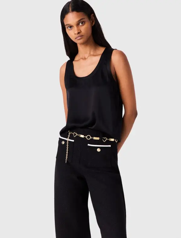 Maje Silk Sleeveless Round Neck Tank Top - Black
