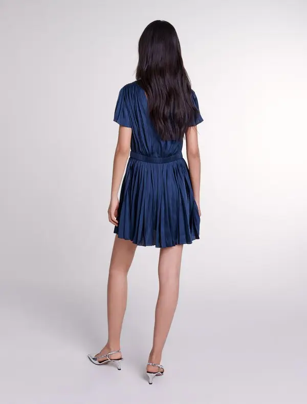 Maje Pleated Satin-effect Short Dress