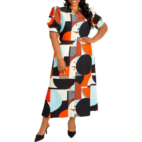 BUXOM COUTURE Geometric Print Shirtdress - Multi