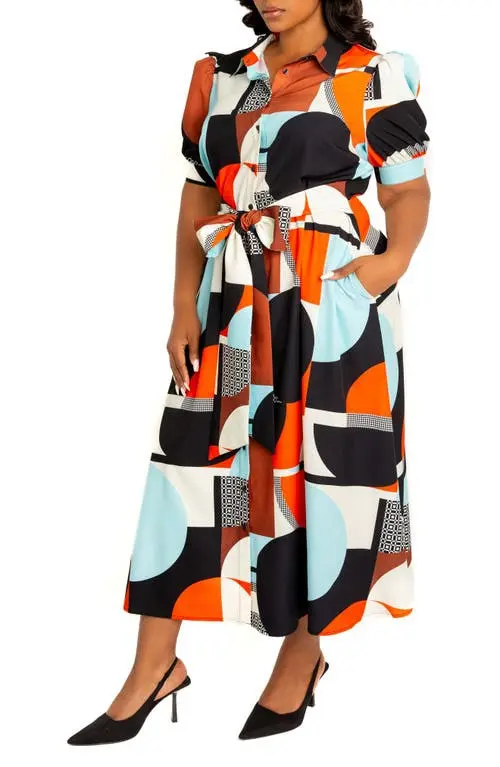 BUXOM COUTURE Geometric Print Shirtdress
