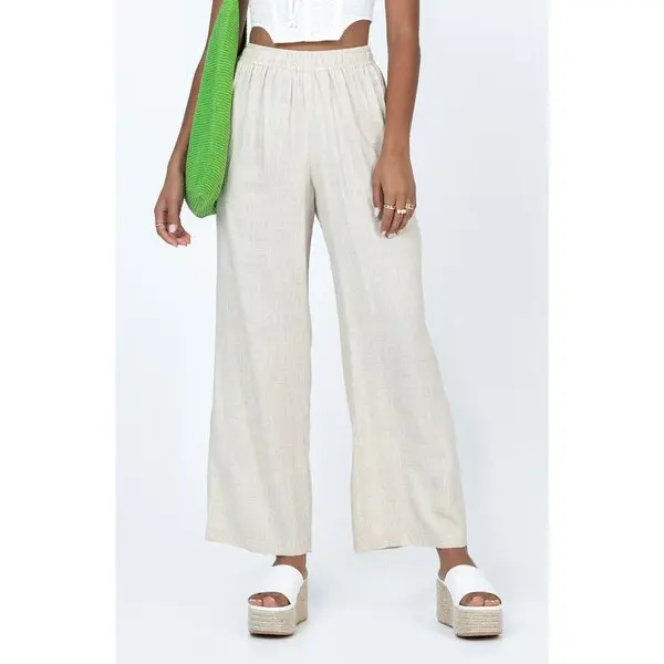 Princess Polly Louis Cotton & Linen Wide Leg Pants - Light Beige