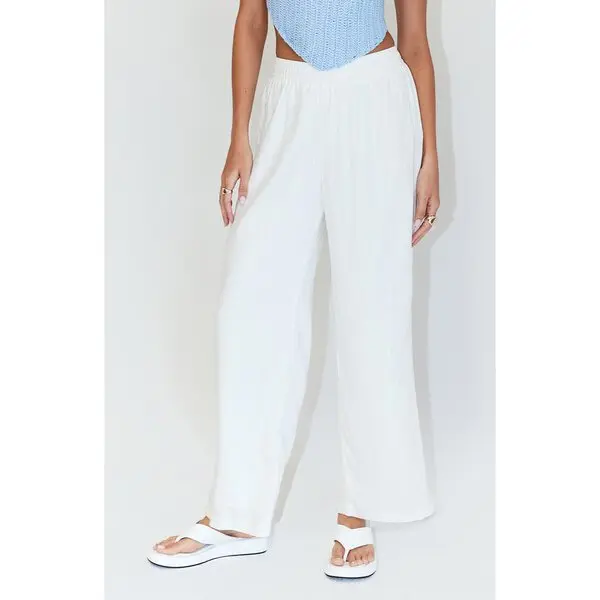 Princess Polly Louis Cotton & Linen Wide Leg Pants - White