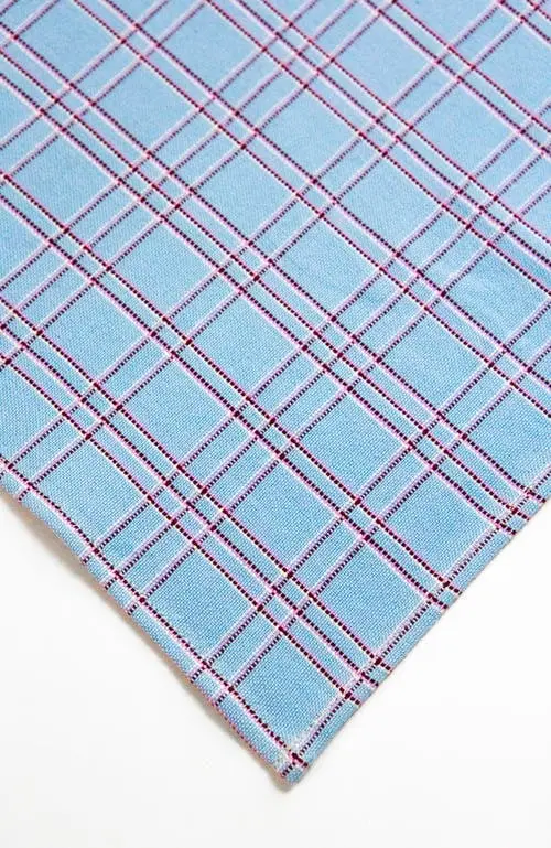 ARCHIVE NEW YORK Chiapas Handwoven Plaid Cotton Table Runner - Blue