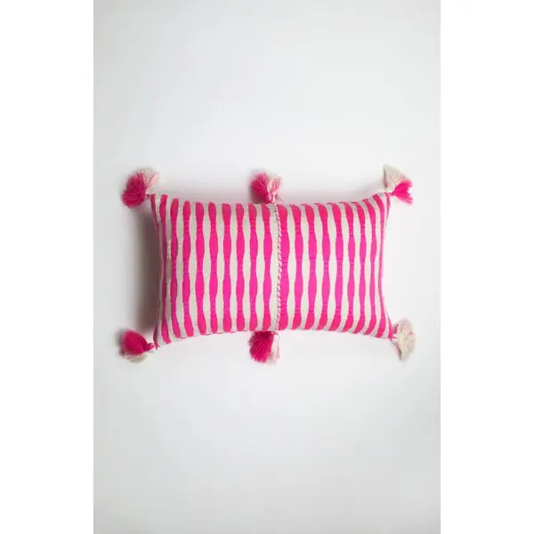 ARCHIVE NEW YORK Antigua Neon Striped Handwoven Cotton Throw Pillow - Neon Pink And Ivory