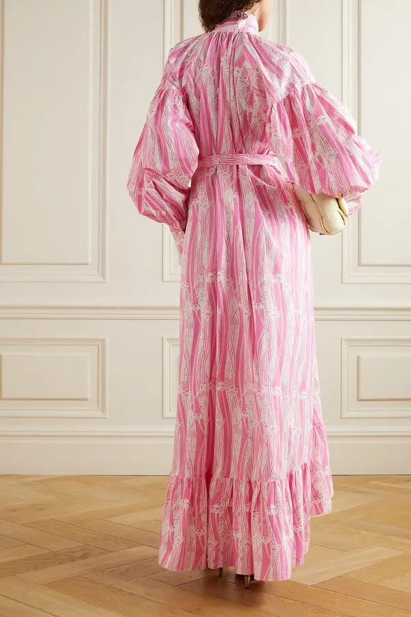 PATOU Belted Tiered Printed Cotton Poplin Maxi Dress