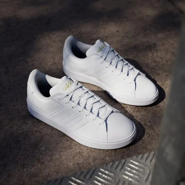 Adidas Grand Court 2.0 Lace Up Sneakers - Cloud White / Cloud White / Gold Metallic