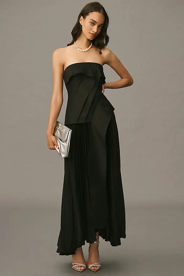 knee length dresses for ladies Acler Online AU Black Strapless Midi Dress, AU10 / US6