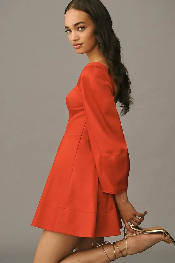 Maeve Long-Sleeve Square-Neck Pleated Mini Dress In Red - 87% Off |  Editorialist