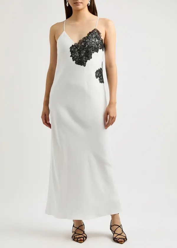 RÓHE Lace-paneled Satin Maxi Slip Dress
