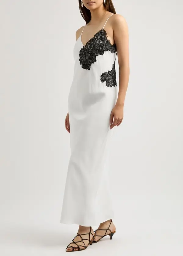 RÓHE Lace-paneled Satin Maxi Slip Dress