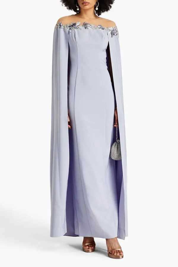 Marchesa Cape-effect Embellished Gown