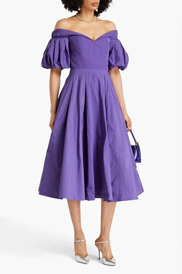 off shoulder poplin dress Purple Cotton Poplin Midi Off-Shoulder Dress 52