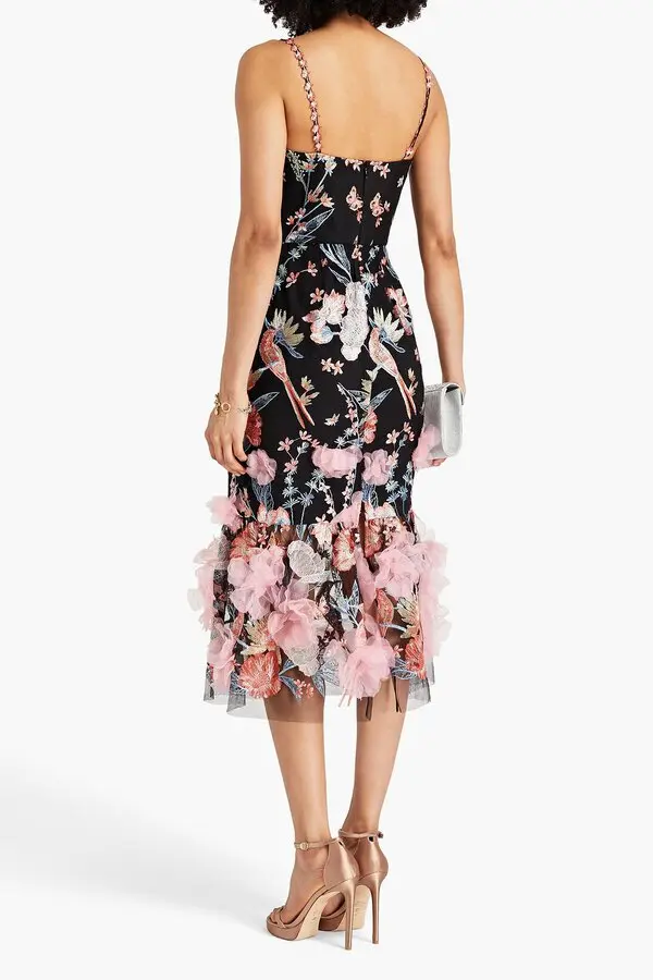 Marchesa Floral-AppliquD Embroidered Tulle Midi Dress In Black - 70% Off |  Editorialist