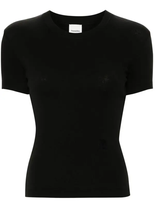 Nanushka Logo-embroidered Cropped T-shirt - Black