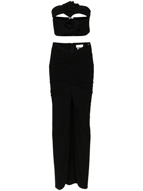 NISSA Floral-appliqué Skirt Set - Black