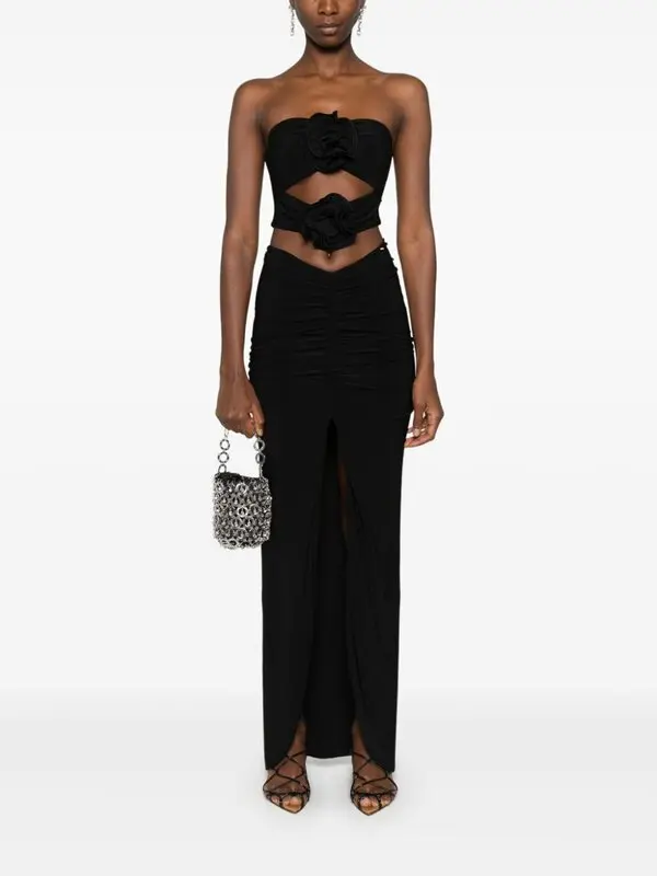 NISSA Floral-appliqué Skirt Set - Black