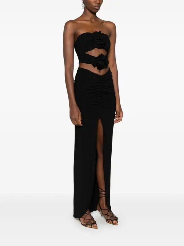 NISSA Floral-appliqué Skirt Set - Black