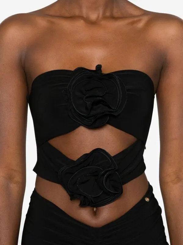 NISSA Floral-appliqué Skirt Set - Black