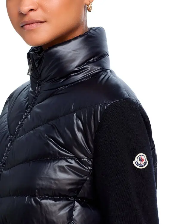 Moncler Mixed Media Puffer Cardigan - Glossy Black