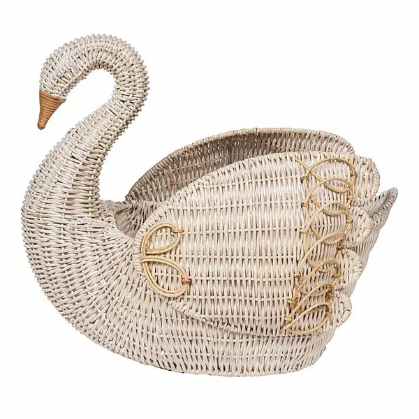 JULISKA Provence Rattan Swan Basket - Whitewash