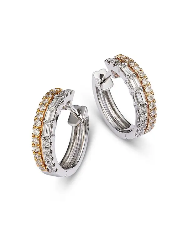 Bloomingdale'S Diamond Hoop Earrings 0.53 Tcw In 14k Yellow And White Gold - White/gold