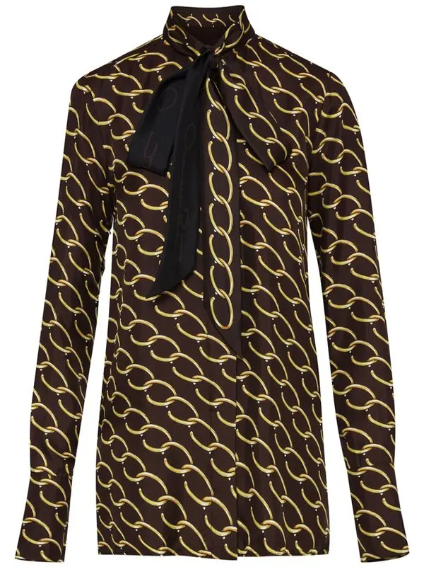 Oscar De La Renta Chain-link Silk Twill Blouse - Brown