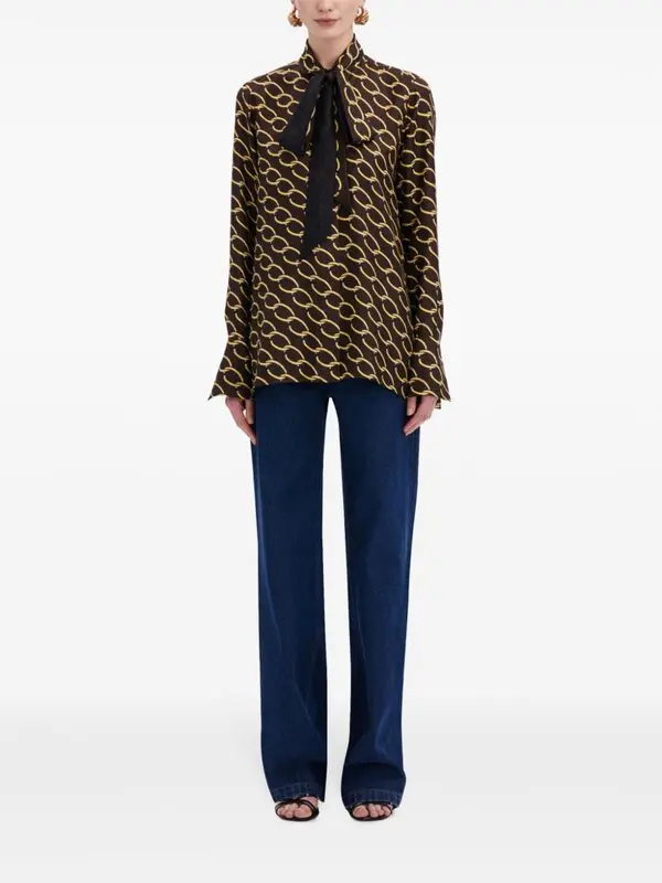 Oscar De La Renta Chain-link Silk Twill Blouse - Brown