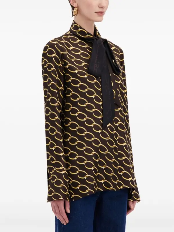 Oscar De La Renta Chain-link Silk Twill Blouse - Brown