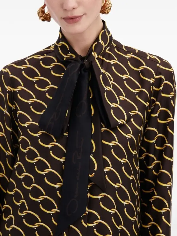 Oscar De La Renta Chain-link Silk Twill Blouse - Brown