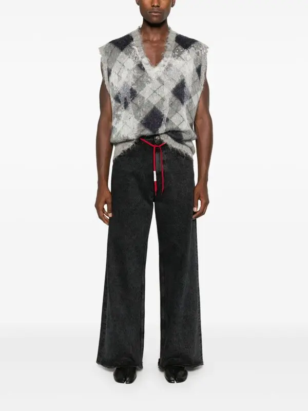 Marni Marble-dyed Wide-leg Jeans - Black