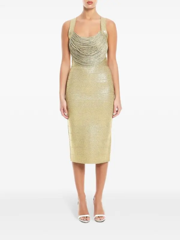 slim fit dress slacks Pre-owned Herve Leger Metallic Bandage Dress – Sabrina's Closet main image 1