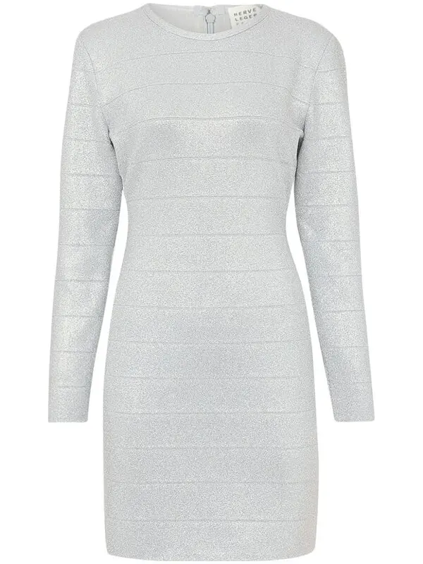 Herve Leger Metallic Long-sleeve Minidress