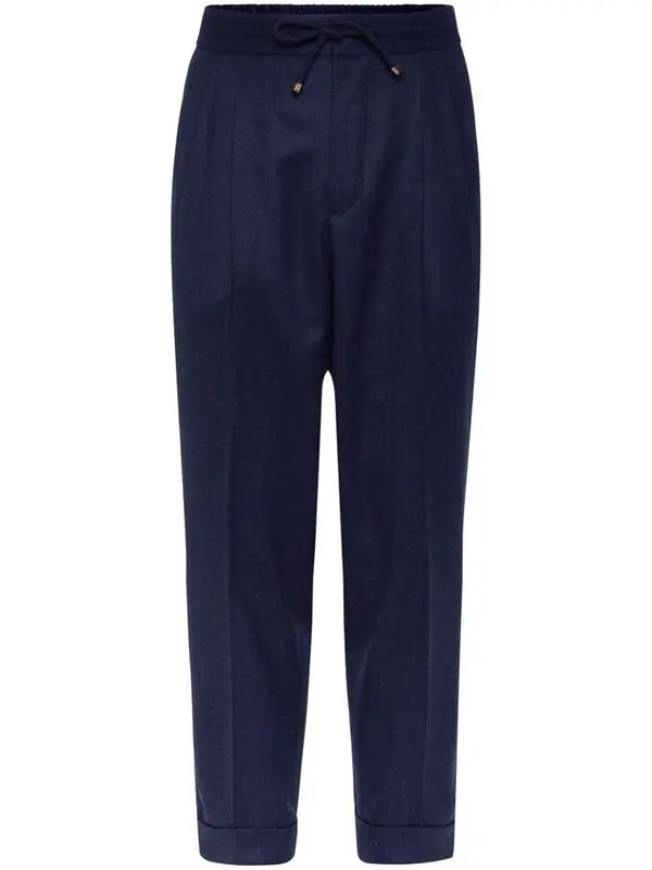 Brunello Cucinelli Wool Tapered Trousers - Blue
