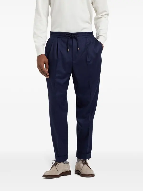Brunello Cucinelli Wool Tapered Trousers - Blue
