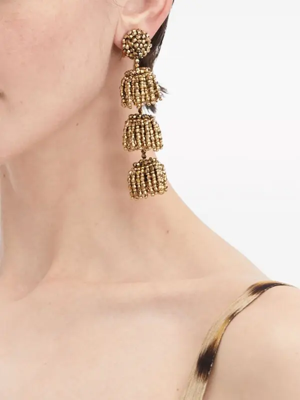 Oscar De La Renta Beaded Triple Layer Clip-on Earrings