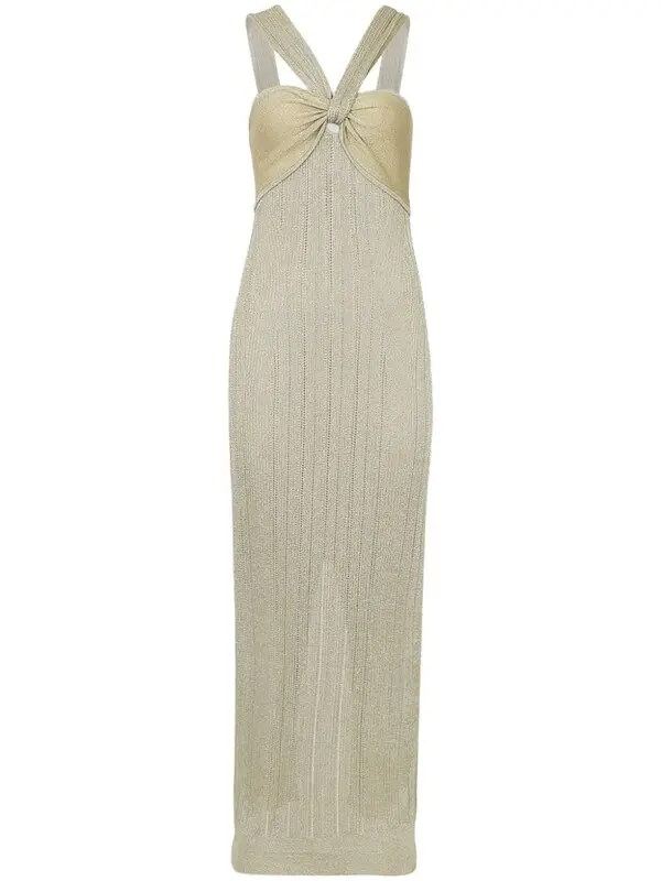 Herve Leger Metaic Ribbed Maxi Dress - Gold | Editorialist