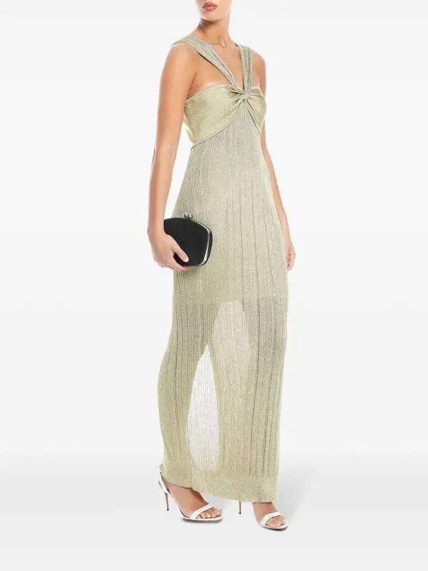 Herve Leger Metaic Ribbed Maxi Dress - Gold | Editorialist