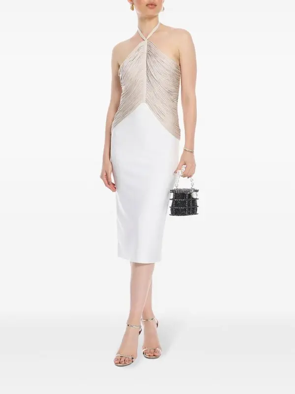 Herve Leger Halterneck Fringe Midi Dress